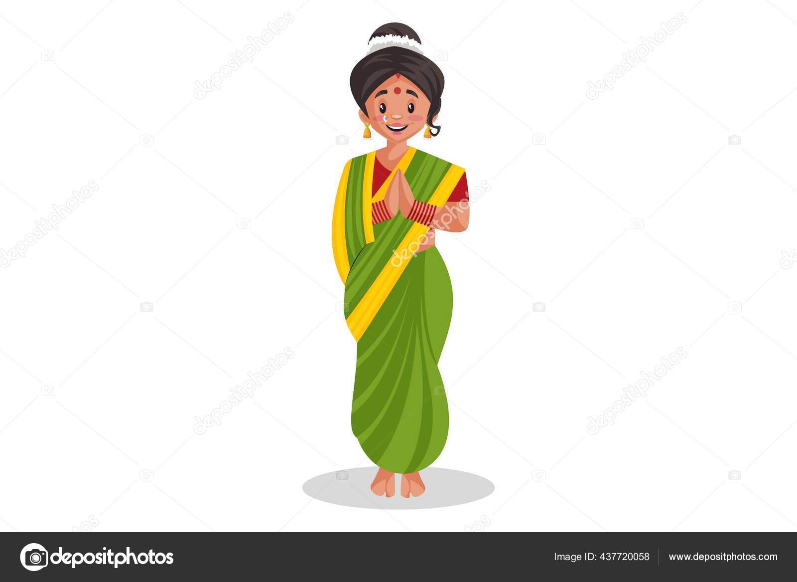 Vector Graphic Illustration Indian Marathi Woman Greet Individually ...