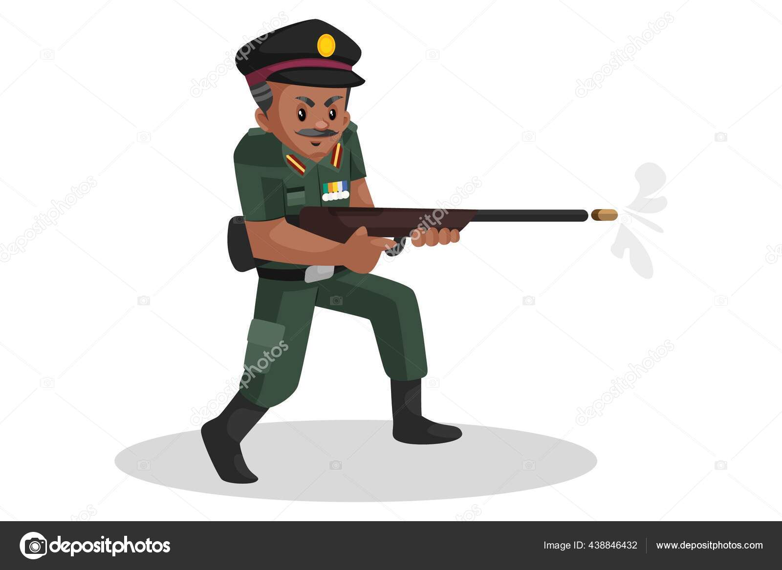 Vector Graphic Illustration Army Man Firing Rifle Individually White ...