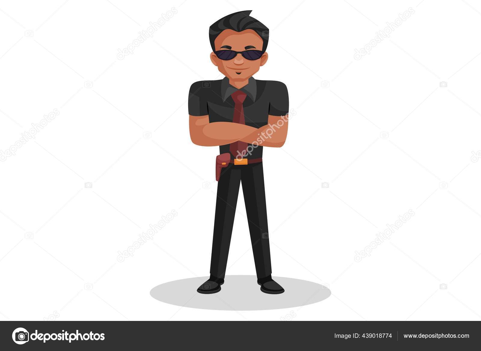 Vector Cartoon Illustration Bodyguard Standing Style Individually White ...
