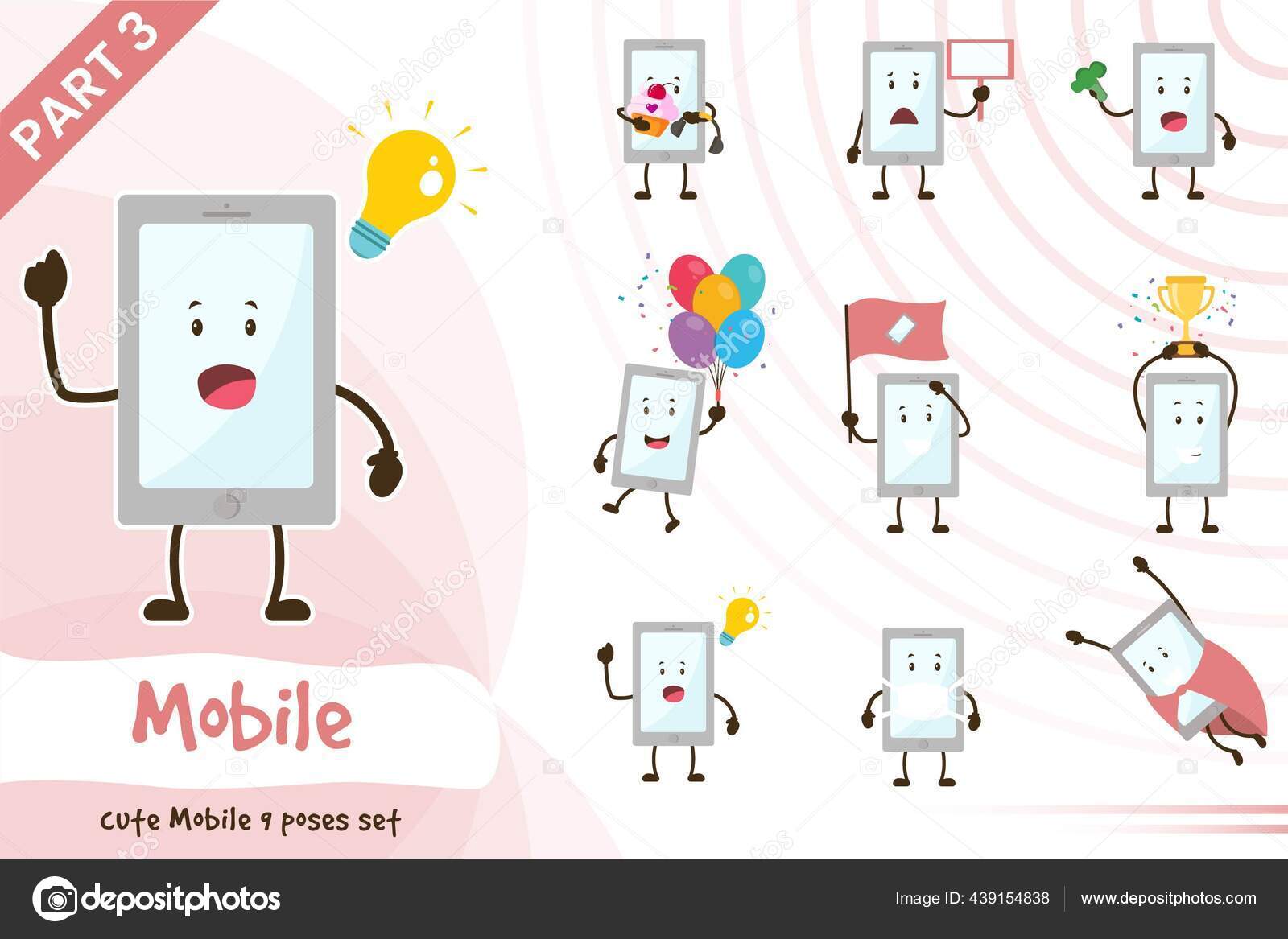 Cartoon Mobile Poses Set Vector Illustration Isolated White Background ...
