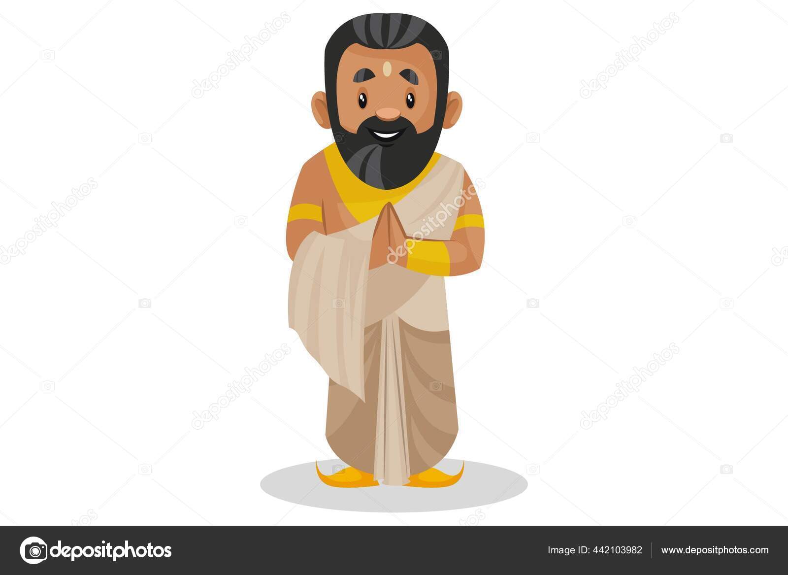 Vector Cartoon Illustration King Janaka Greet Hands Isolated White ...