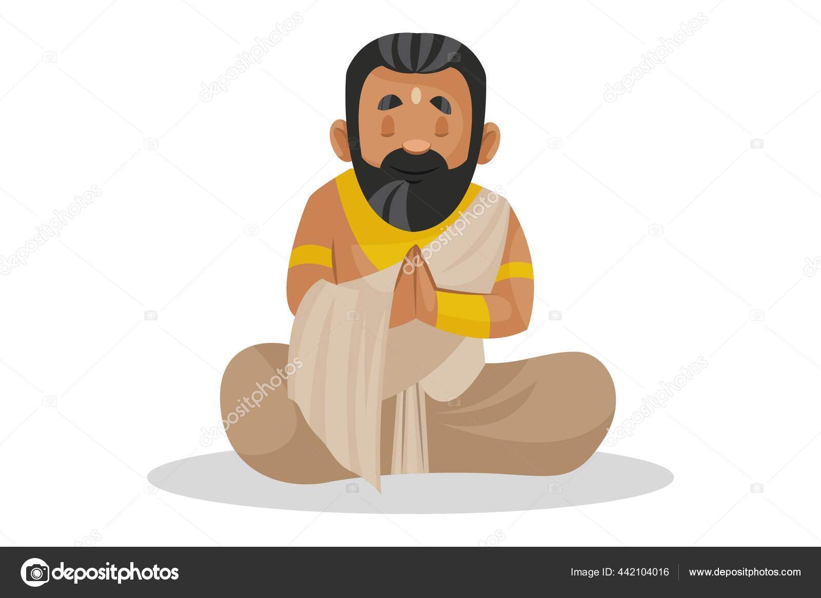 Vector Cartoon Illustration King Janaka Sitting Greet Hands Doing ...