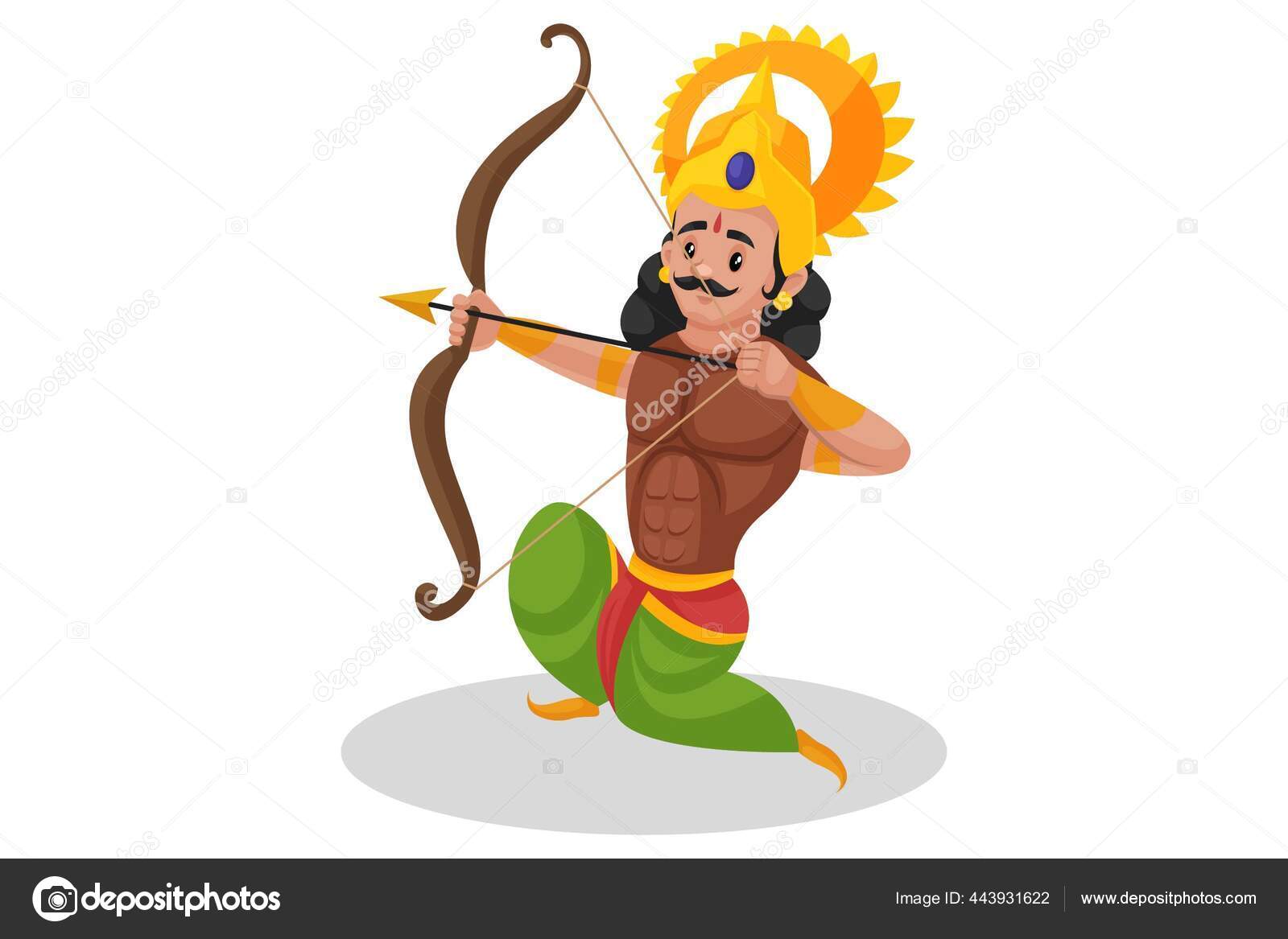 Arjuna Holding Arrow Bow Fighting War Vector Graphic Illustration ...