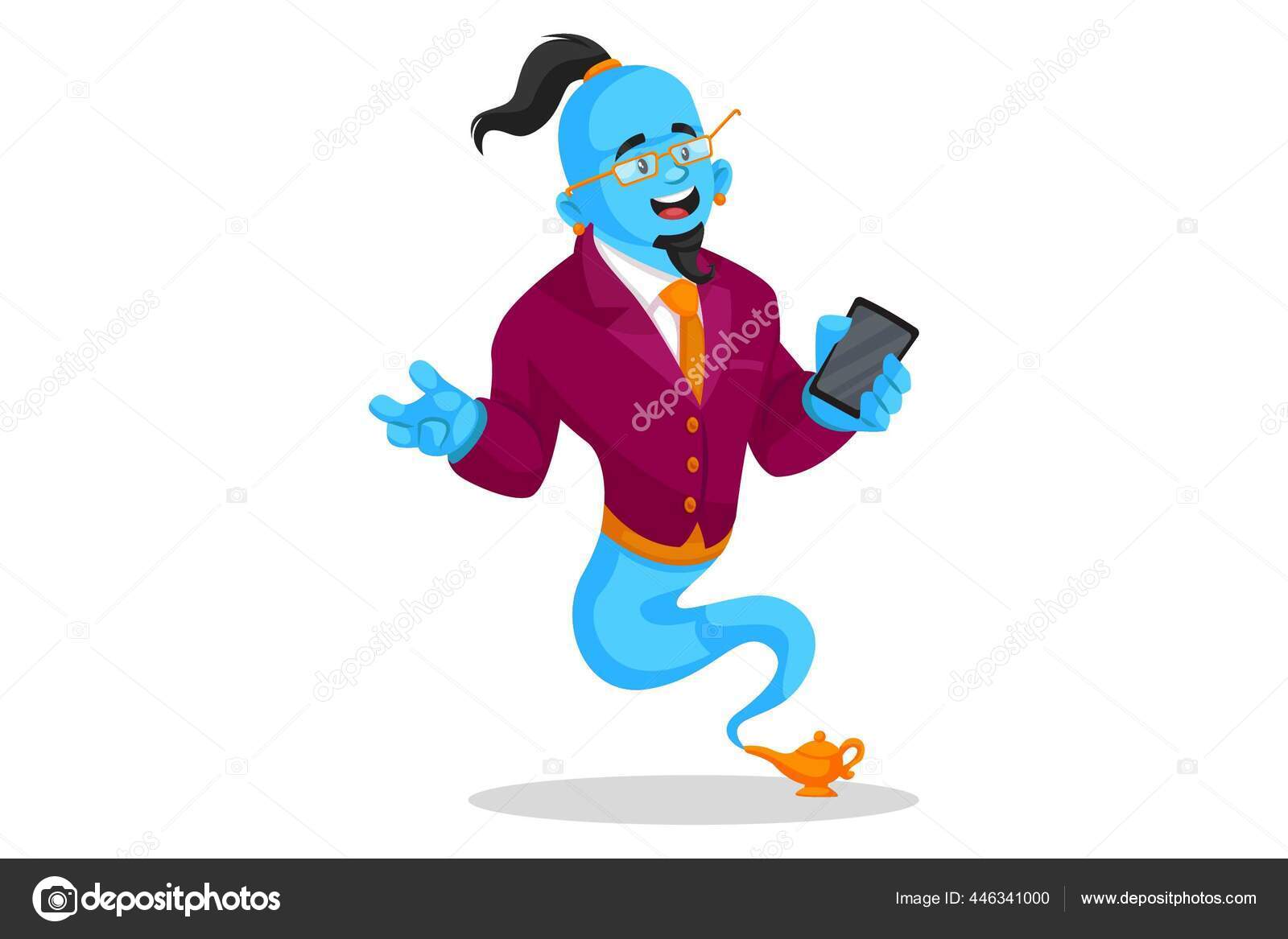 Vector Graphic Illustration Smart Genie Holding Mobile Phone ...
