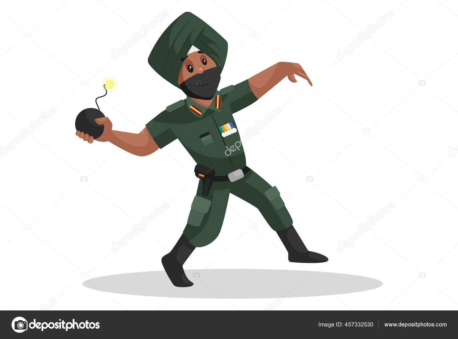 Punjabi Soldier Throwing Bomb Vector Graphic Illustration Individually ...