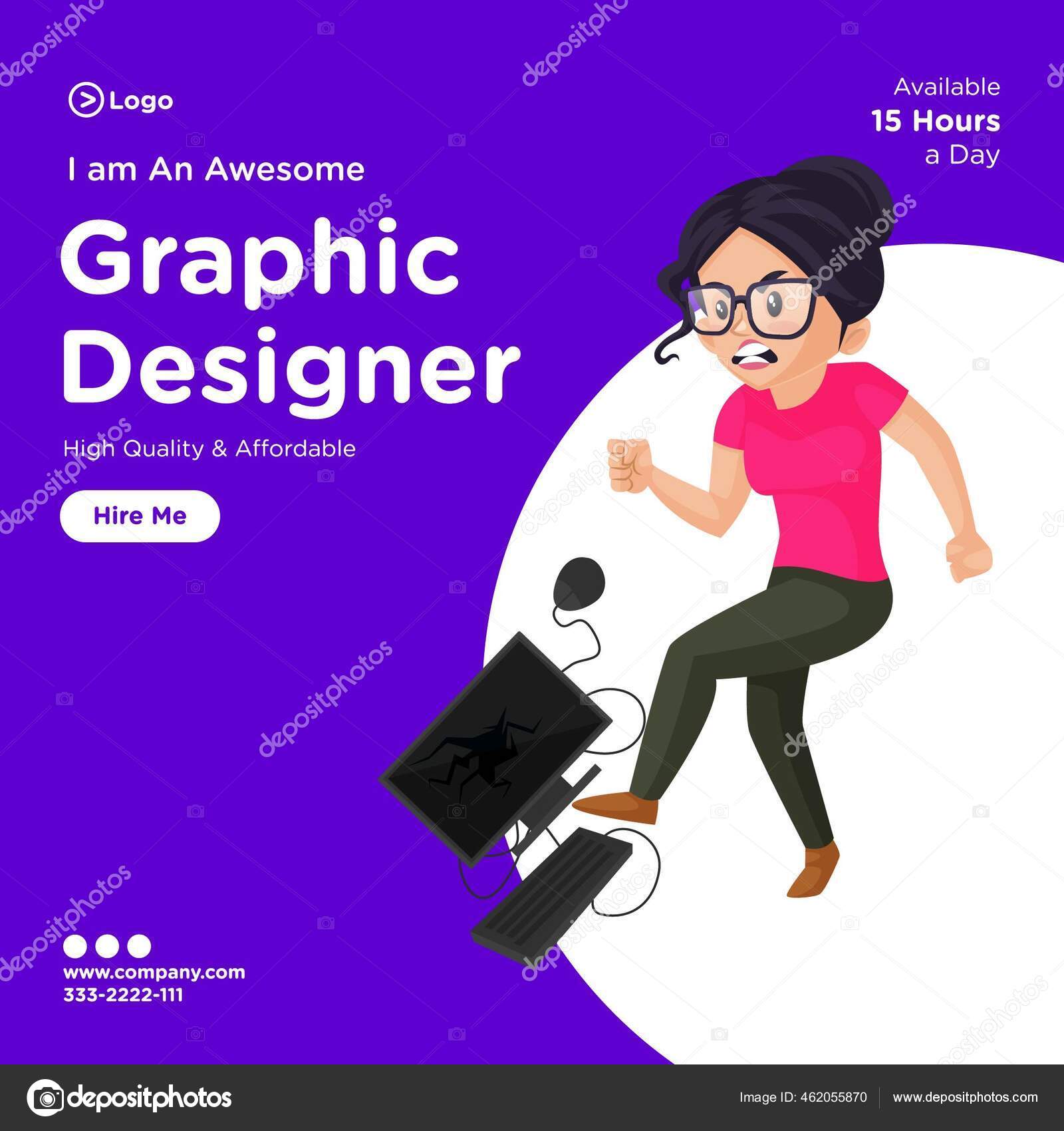 Social Media Banner Design Template Girl Graphic Designer Breaking ...