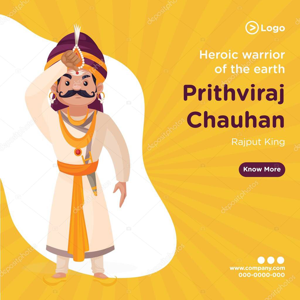 Banner de diseño de Prithviraj Chauhan heroico guerrero de la tierra. ilustración gráfica ...