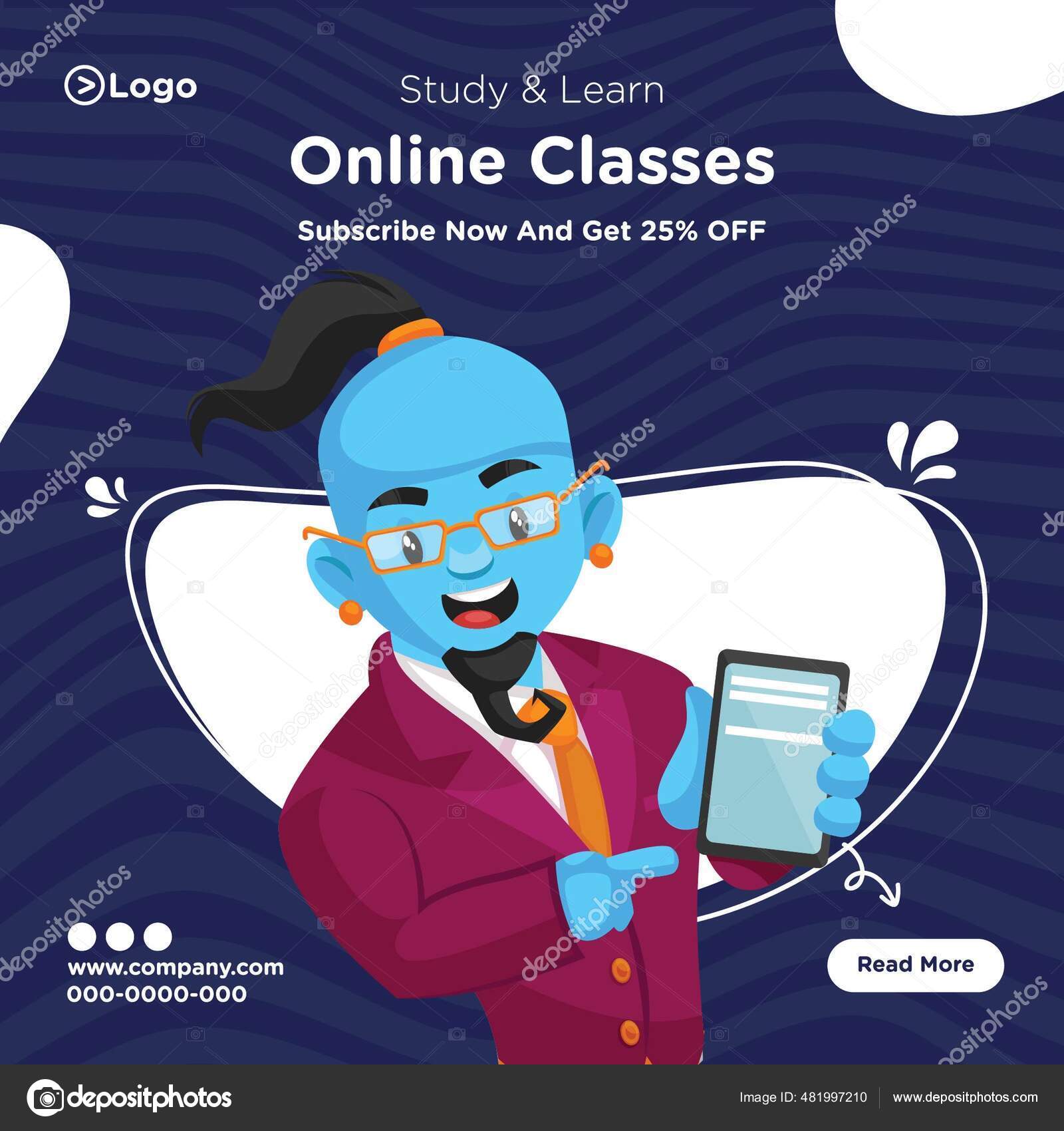 Diseño Banner Estudio Aprender Clases Línea Ilustración Gráfica ...