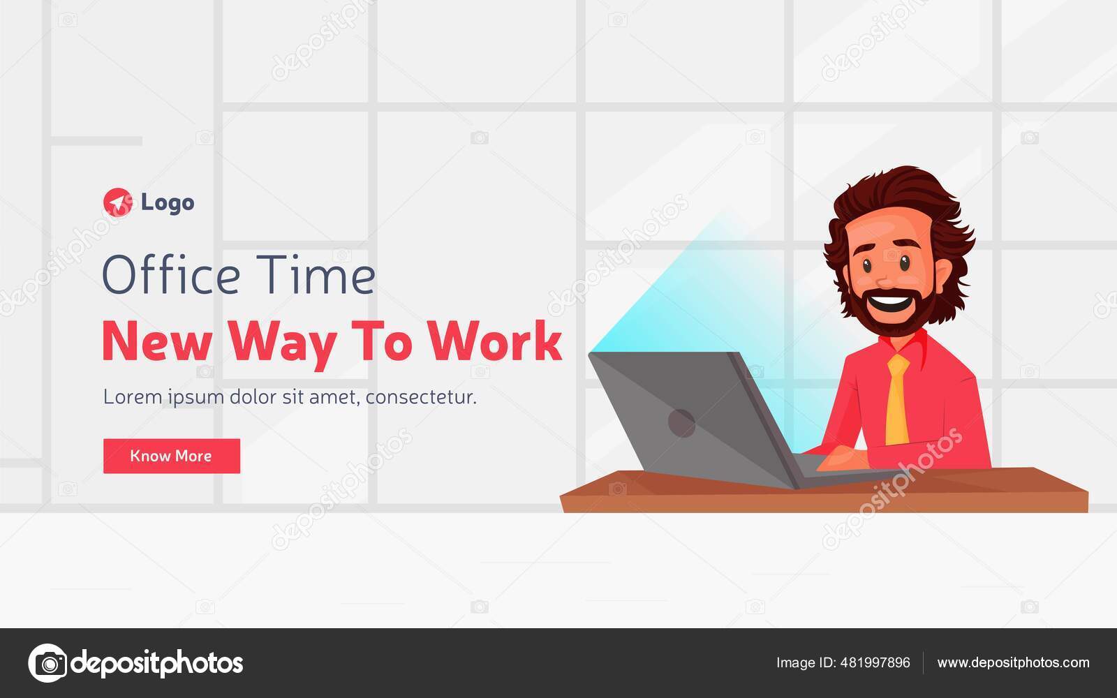 Banner Design Office Time New Way Work Template Vector Graphic Stock ...