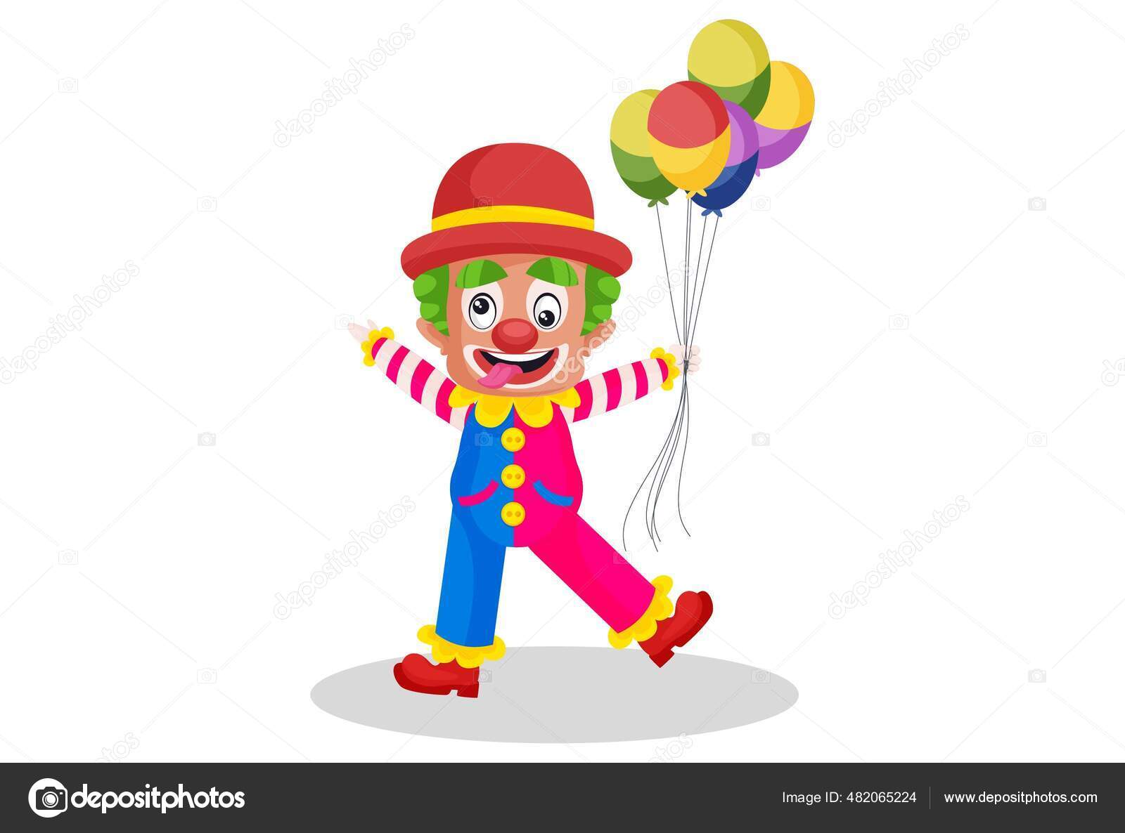 Joker Dancing Holding Balloons His Hand Vector Graphic Illustration ...