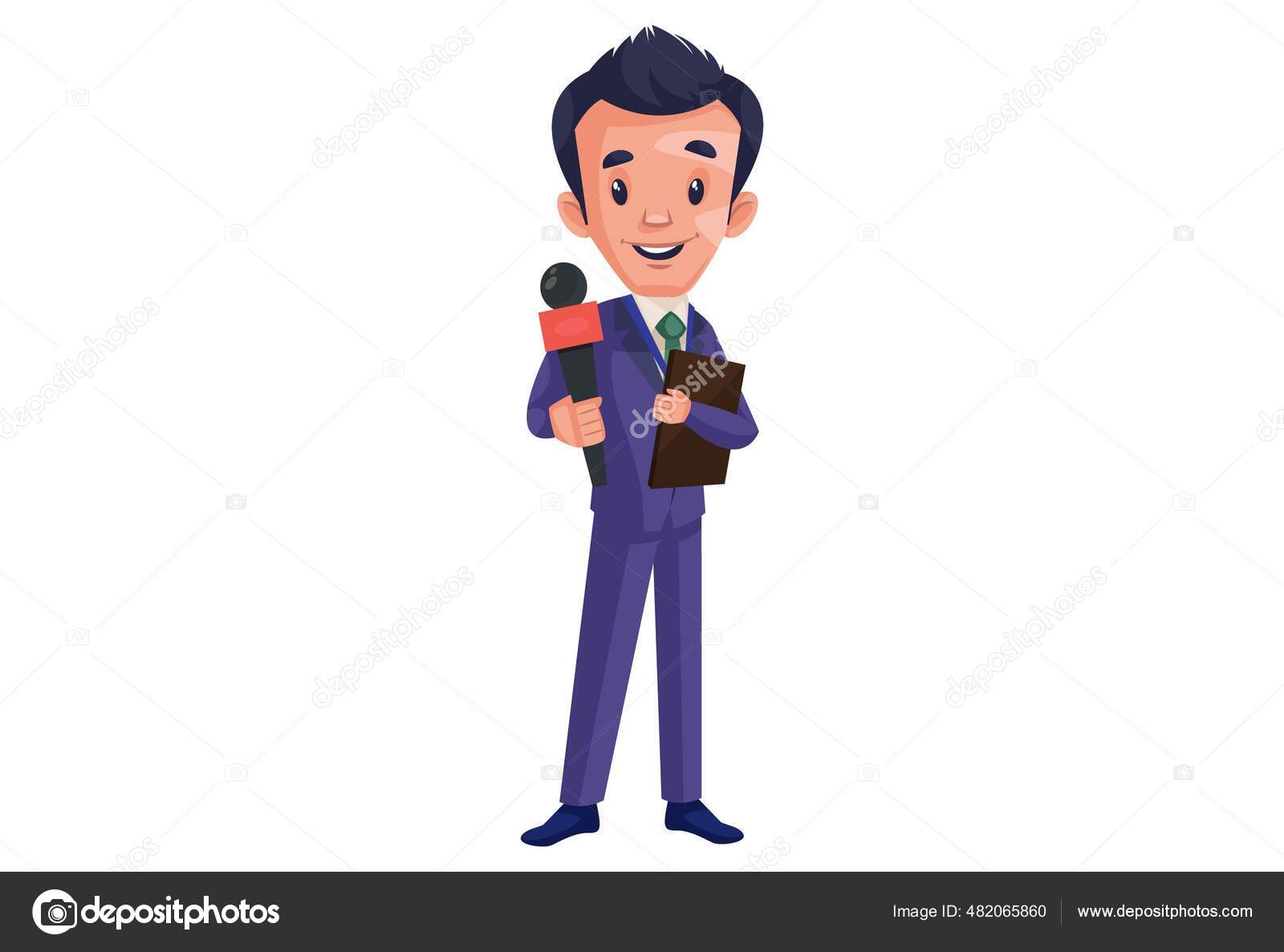 Journalist Boy Holding Mike Files Hands Taking Interview Vector Graphic ...