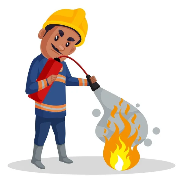 Firefighter Man Holding Water Pipe His Hand Vector Graphic Illustration ...
