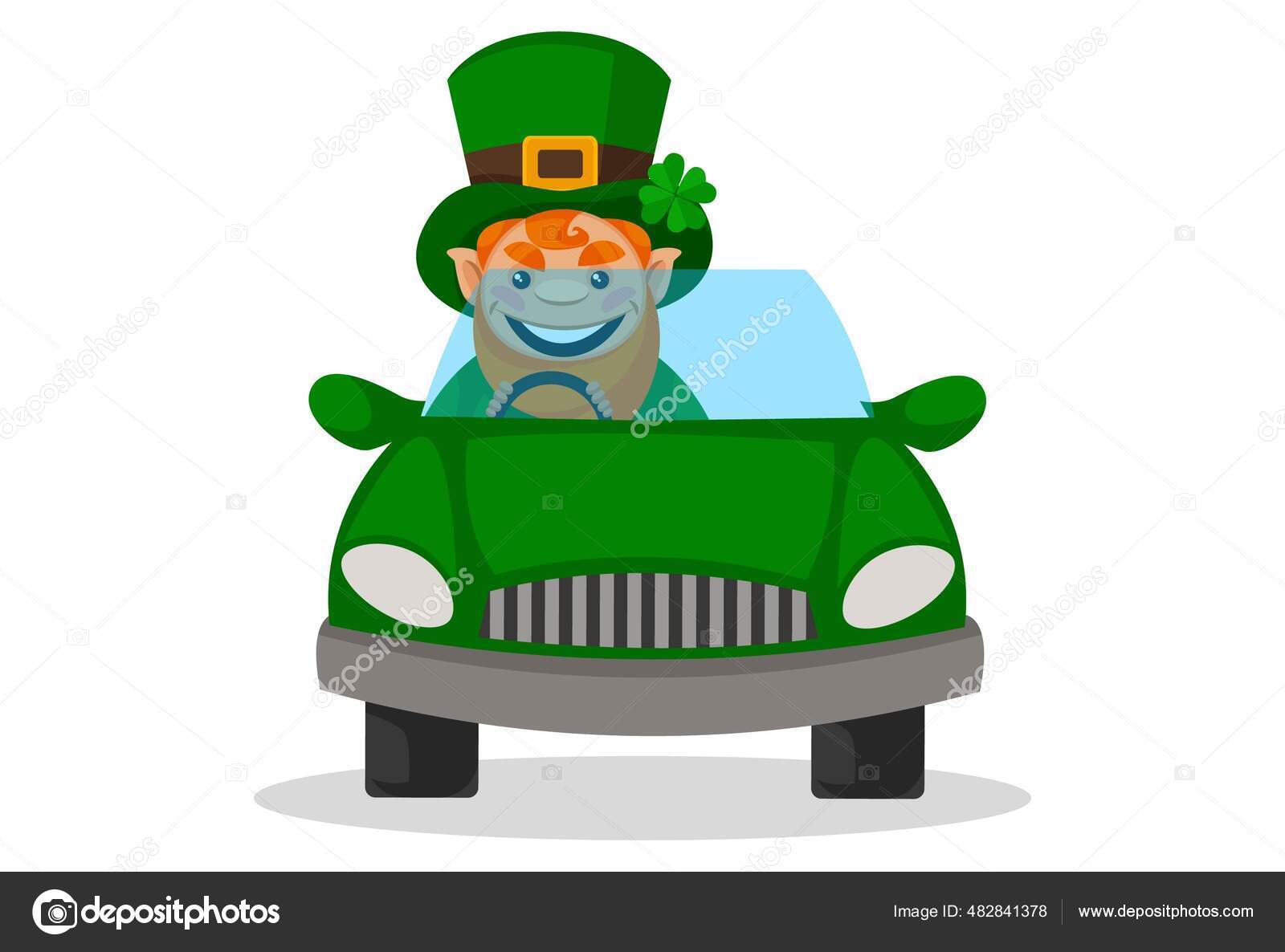 Saint Patrick Driving Car Vector Graphic Illustration Individually ...