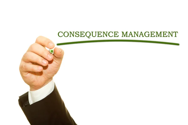 cropped shot of businessman writing consequence management inscription ...