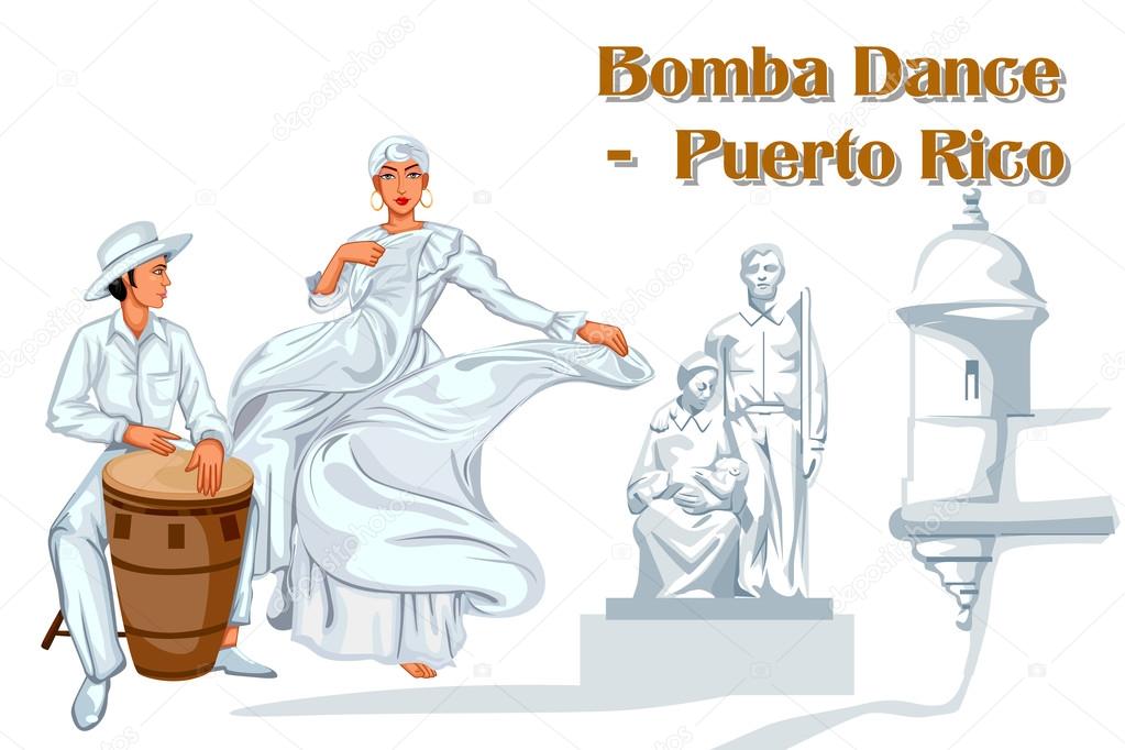 Vector design of Puerto Rican Couple performing Bomba dance of Puerto ...