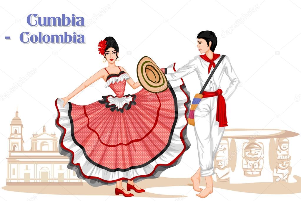 Pareja Colombiana Interpretando El Baile Cumbia De Colombia Vector De
