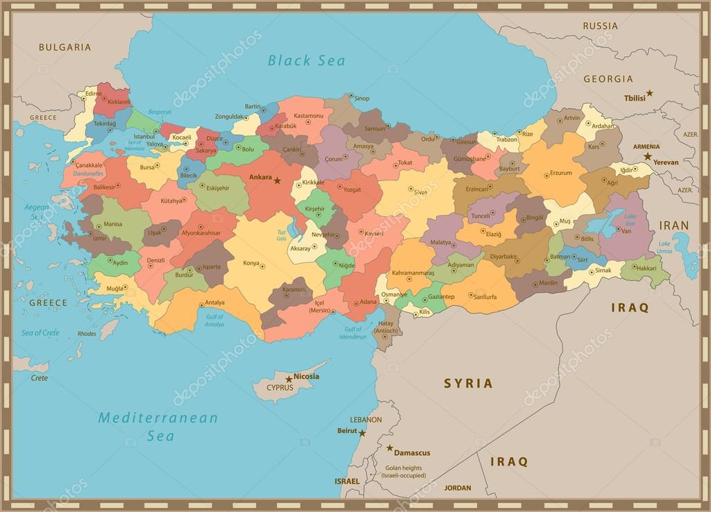 Turkey vintage color map — Stock Vector © Cartarium #112215118