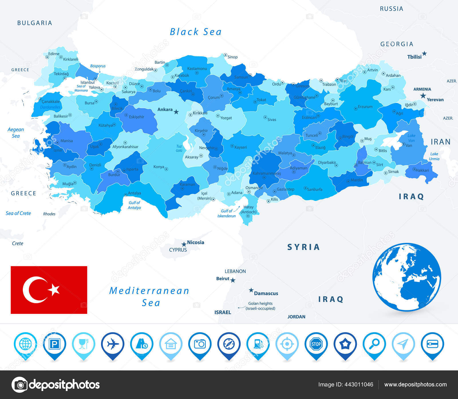Turkey Map Blue Colors Map Icons Image Contains Layers Map Stock Vector ...