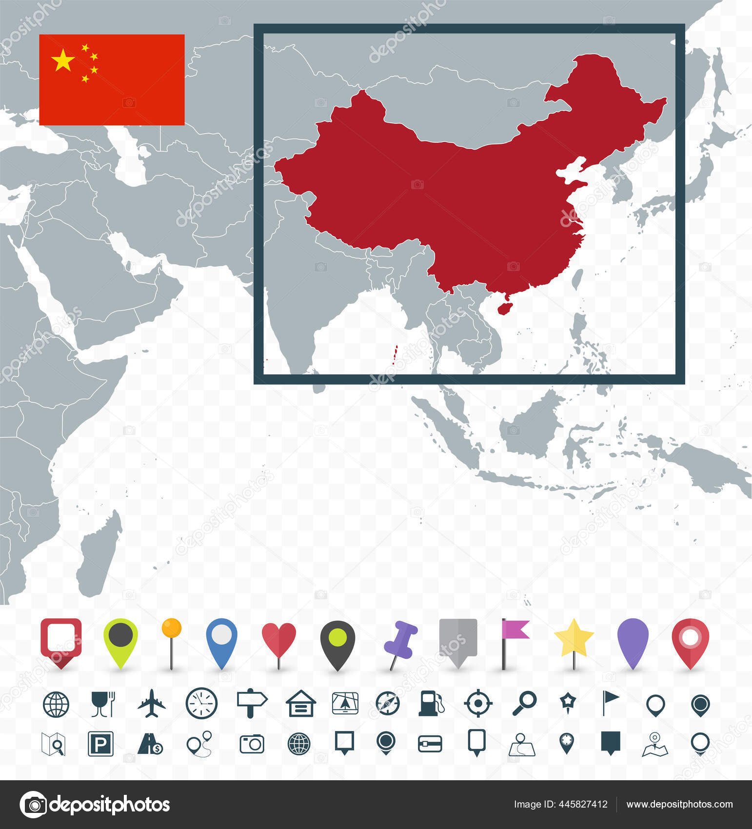 Ubicación China Mapa Del Mundo Fondo Transparente Ilustración Vectorial ...