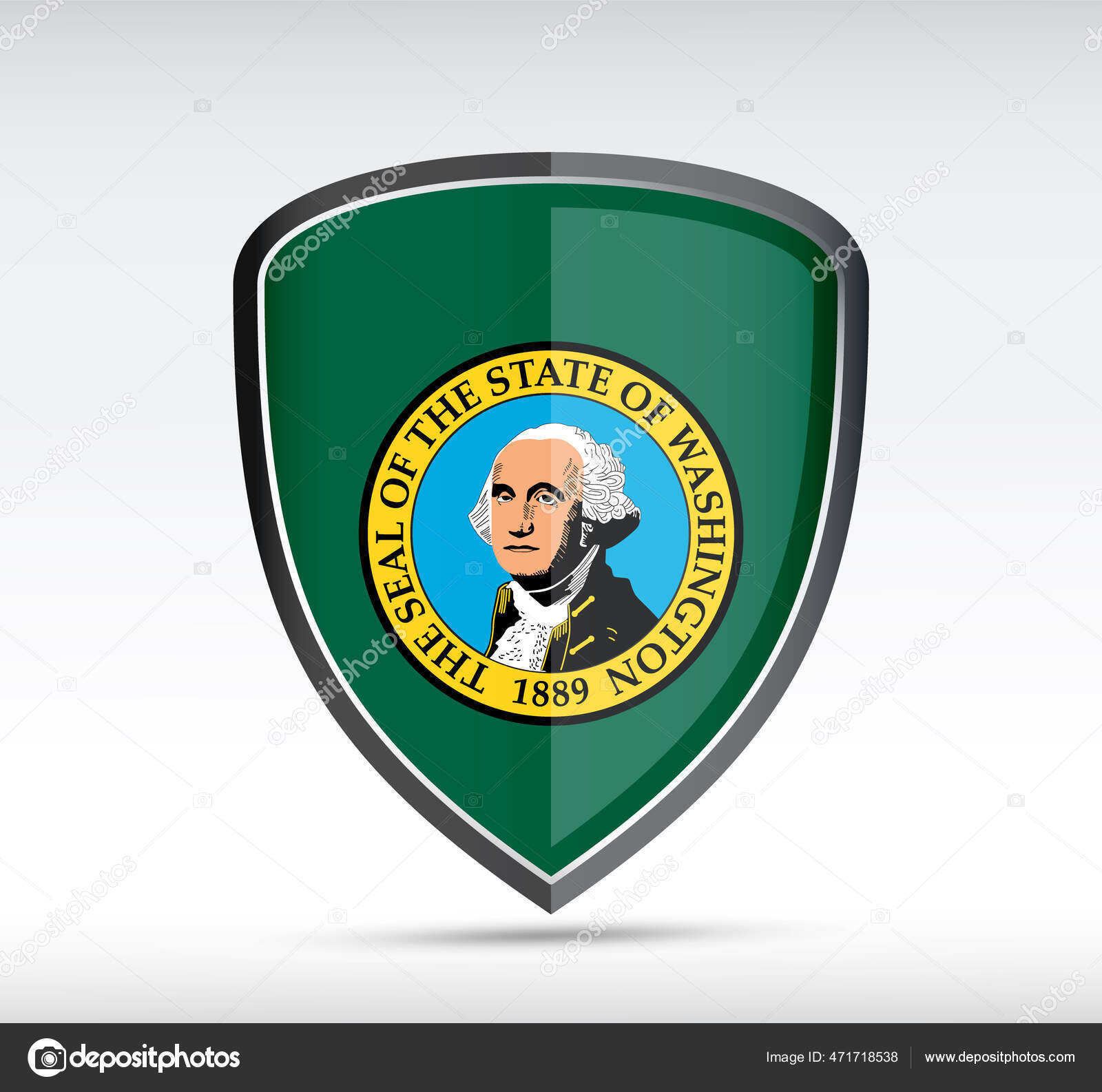 Shield Icon Washington State Flag Gray Bacground Vector Illustration ...