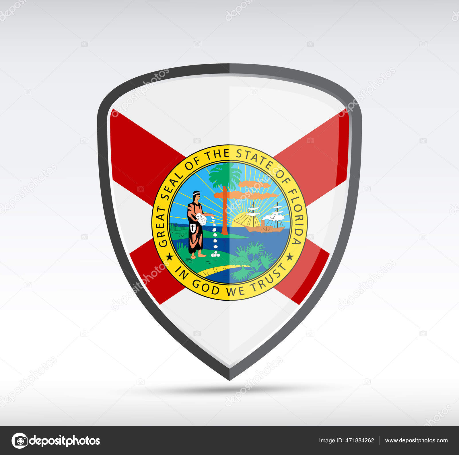 Shield Icon Florida State Flag Gray Bacground Vector Illustration Stock ...