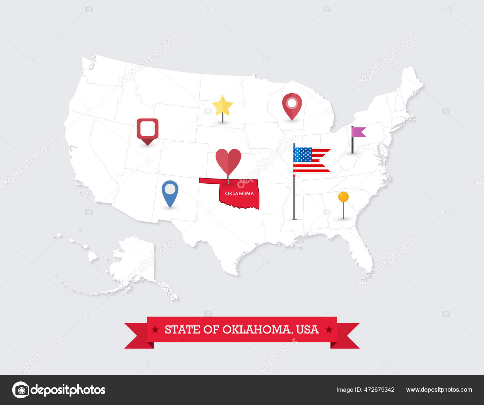 Oklahoma State Map Highlighted Usa Map Oklahoma Map United State Stock ...