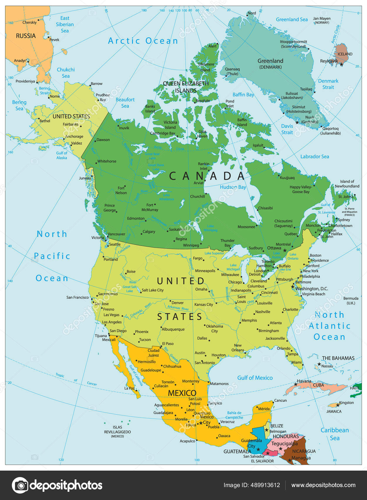 North America Political Map Highly Detailed Map All Elements Separated ...