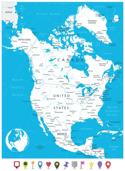 North America Political Map Highly Detailed Map All Elements Separated ...
