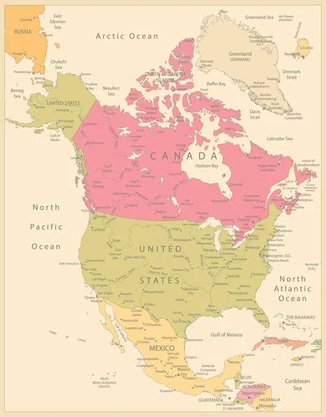 Usa Canada Large Detailed Political Map Stock Vector