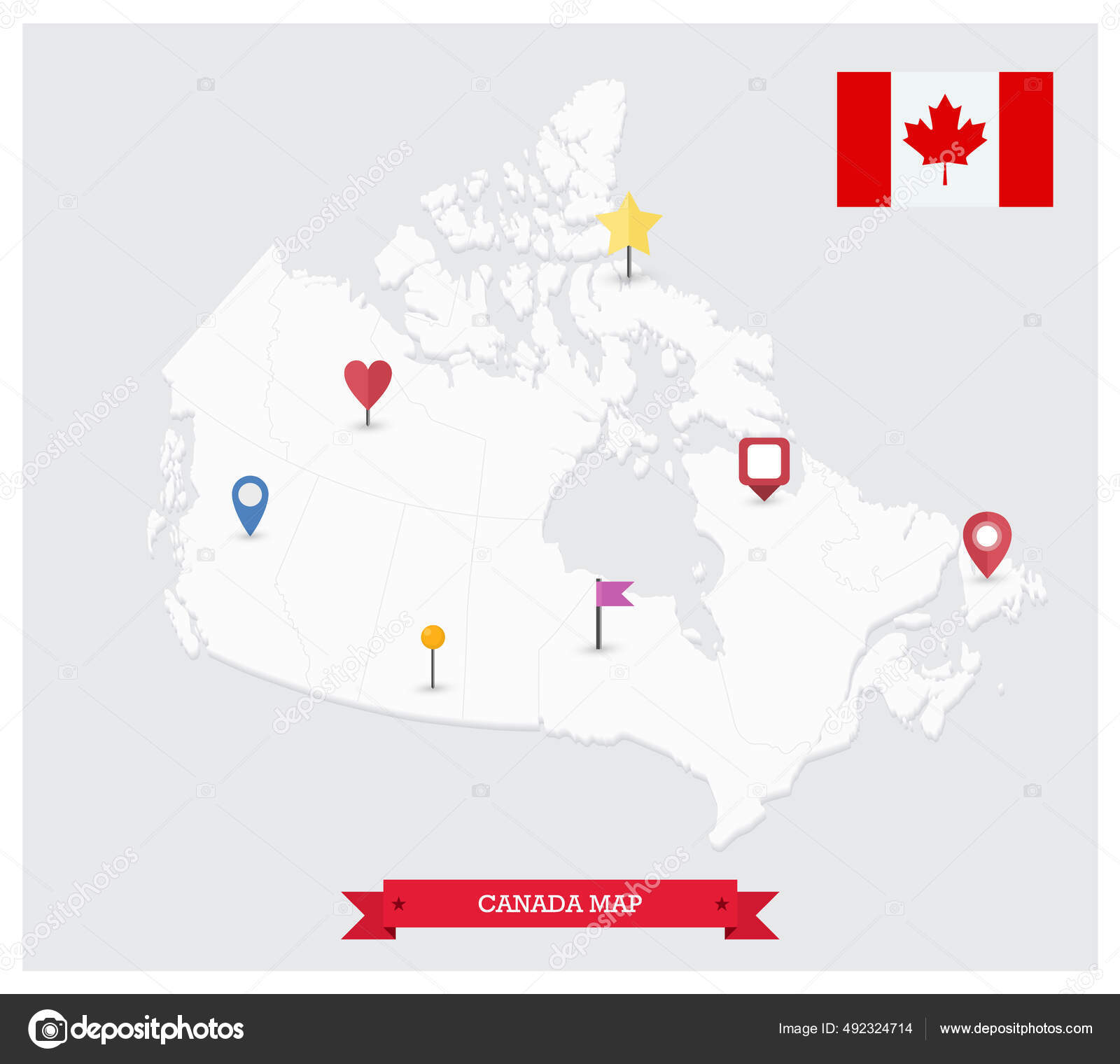 Canada Map Icons Regions Provinces Highly Detailed Vector Illustration ...