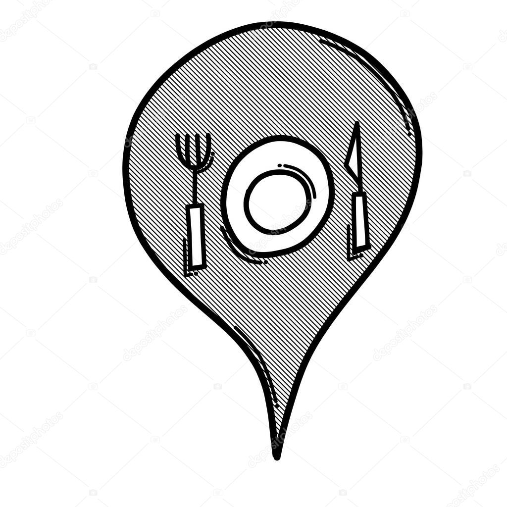 Restaurante mapa ubicación doodle vector icono. Dibujo boceto ...