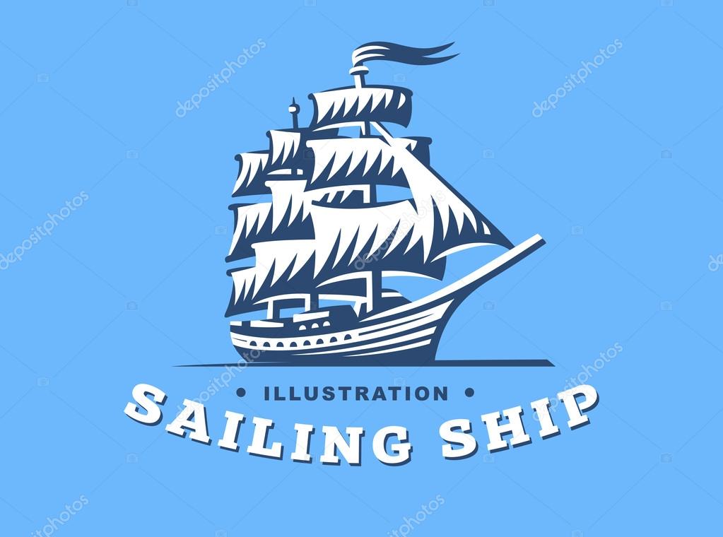 Sailing ship illustration on blue background Stock Vector Image by ...