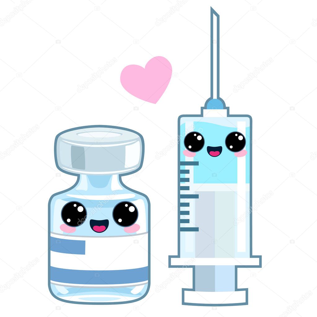 divertida jeringa de dibujos animados para inyección y vial de vacuna ...