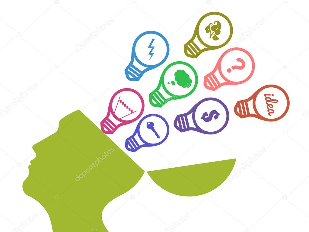 Human thinking light bulbs with Light, Leaves, Go Green, Key, Doller ...