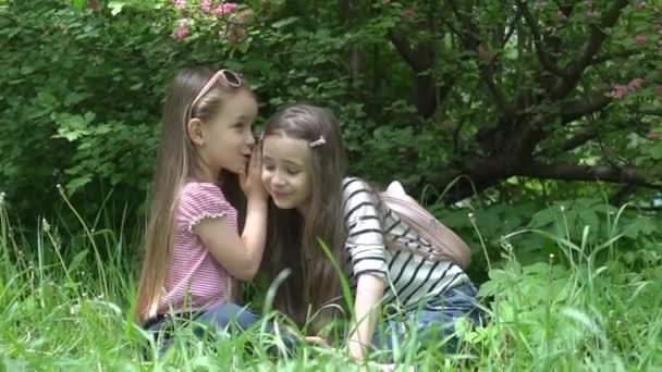 Two Happy Kid Girlfriends Playing Together Spring Summer Park — Stock ...
