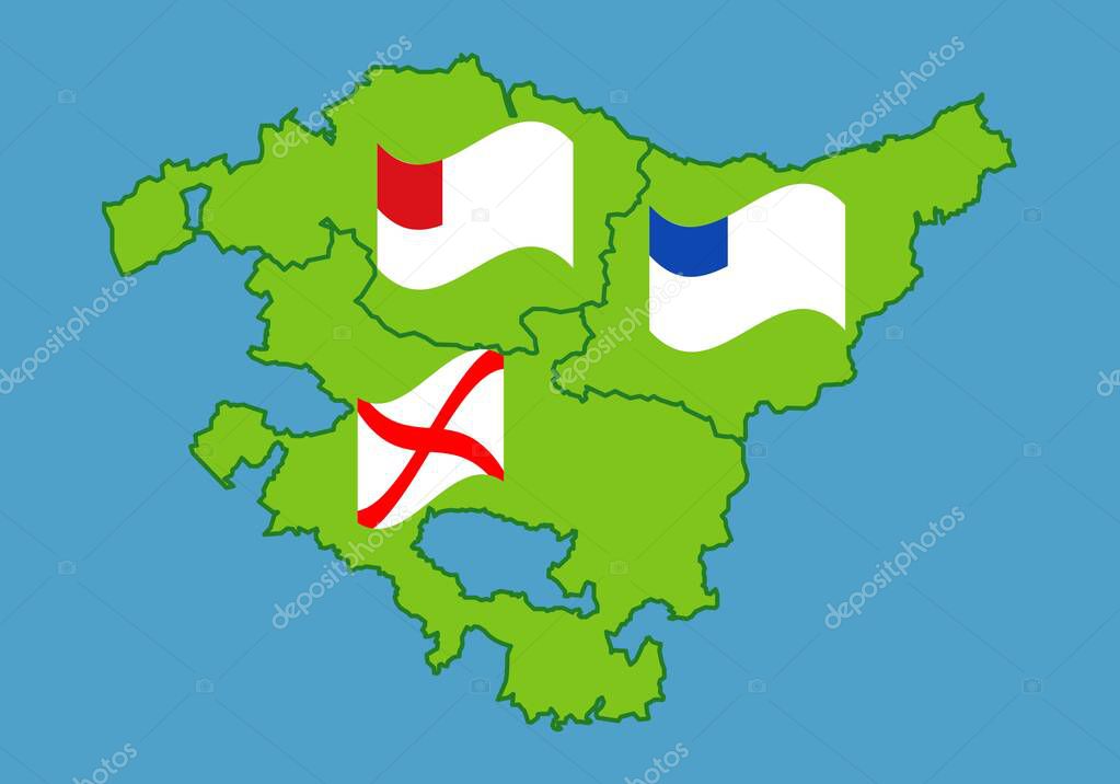 Mapa de las tres provincias del País Vasco o Euskadi con las banderas ...