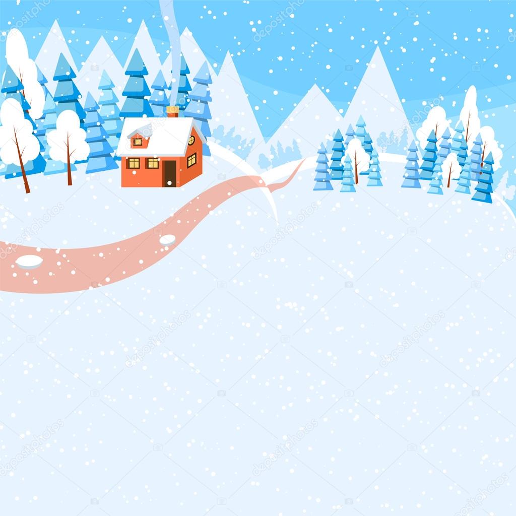 Winter horizontal landscape banner Flat style Stock Vector Image by ...