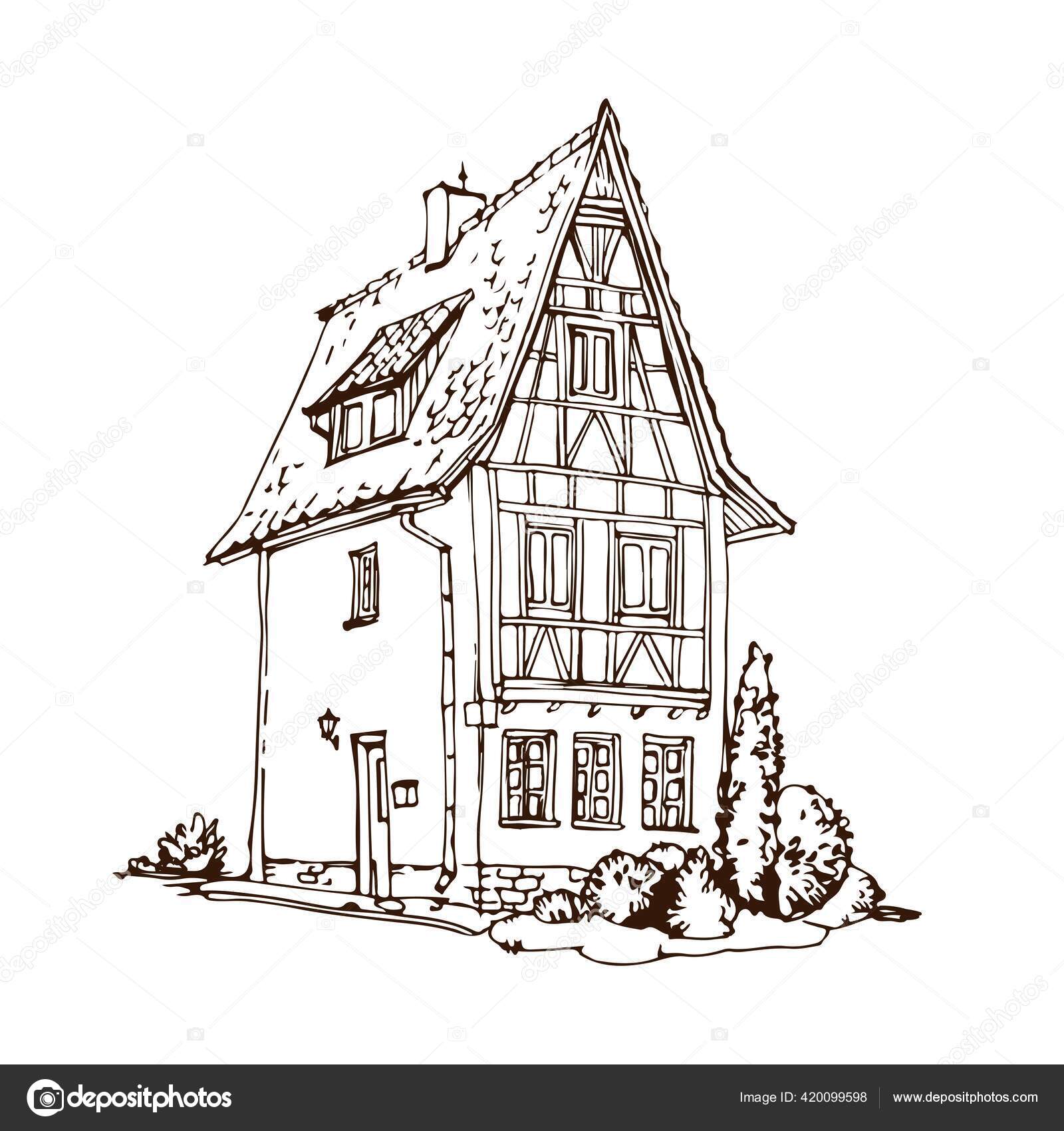 Medieval House Drawing Colored