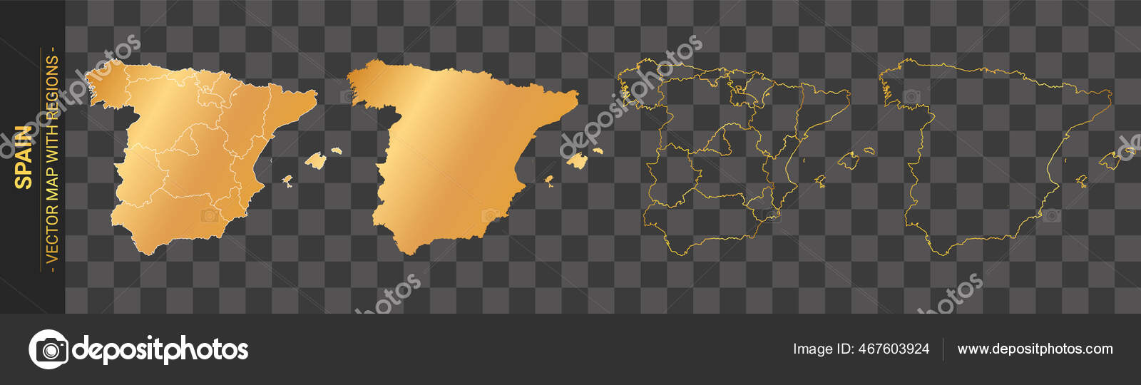 Conjunto Mapas Políticos Ouro Espanha Com Regiões Isoladas Fundo ...