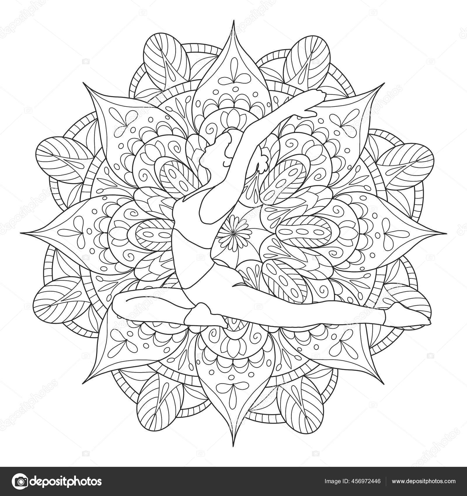Coloring Book Page Mandala Yoga Pose Asanas Yoga School Coloring Stock ...