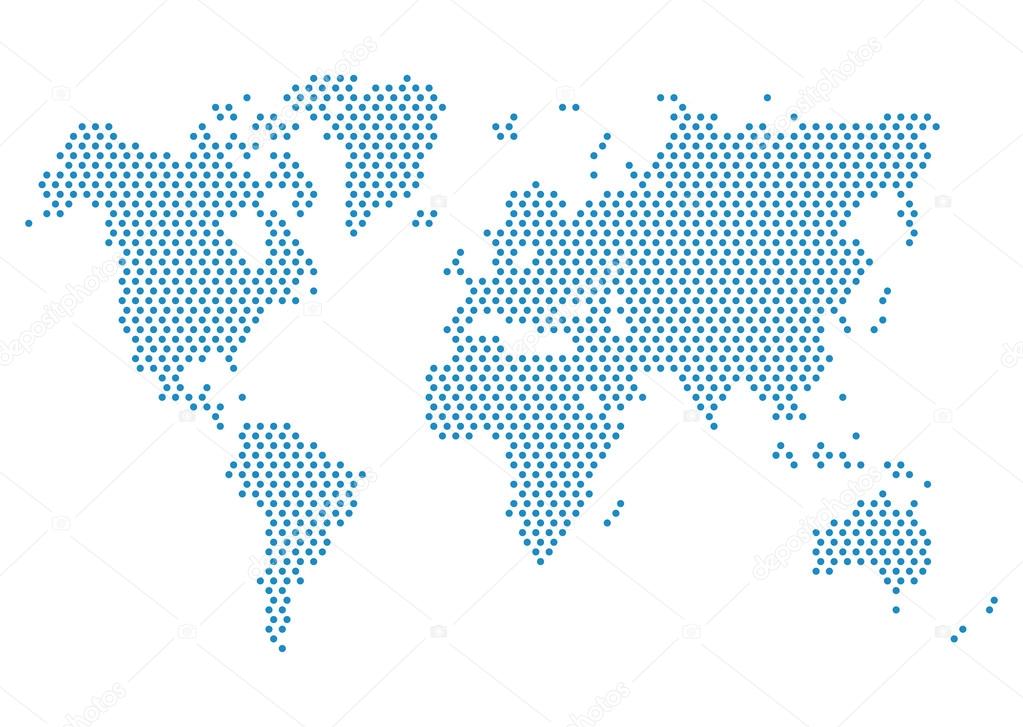 Dotted world map. World map blue. World map vector. World map flat. World map template. World ...