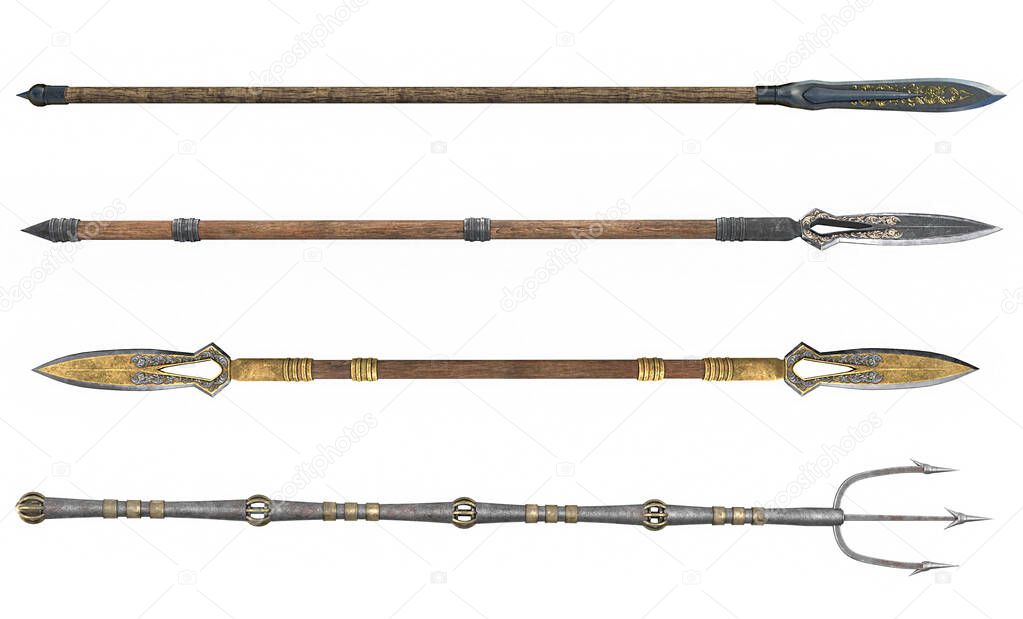 colección larga lanza, arma, sobre un fondo blanco aislado. ilustración ...
