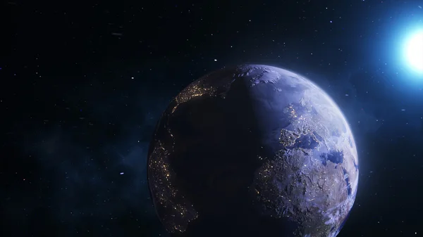 Realistic Scenes, The Planet Earth With the Sun and Stars in the ...