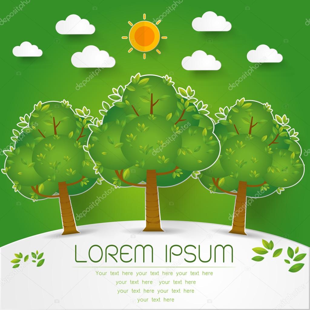 Template Set of Green Forest, trees and bushes pop up paper cut Stock ...