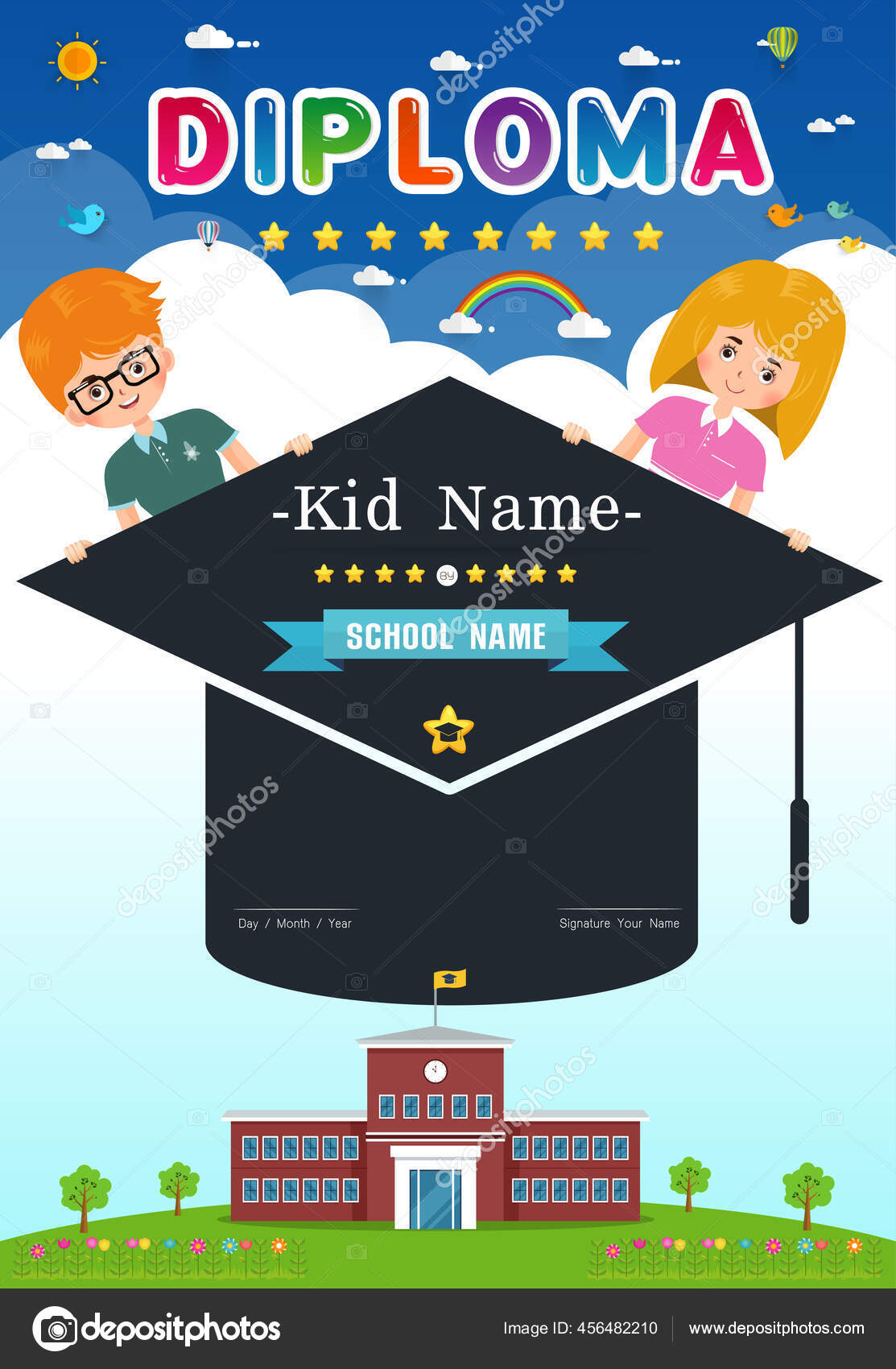 Kindergarten Vertical Template Layout Background Frame Design Vector ...