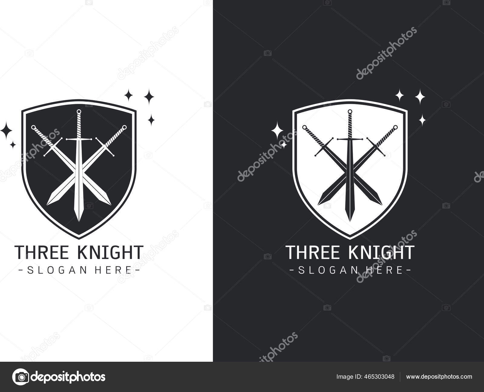 Stylized Image Three Swords Shield Logo Template Crossed Swords ...