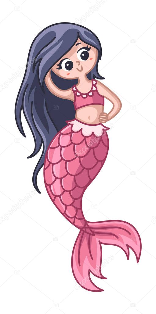 Hermosa sirena de dibujos animados aislada sobre fondo blanco. Hada ...