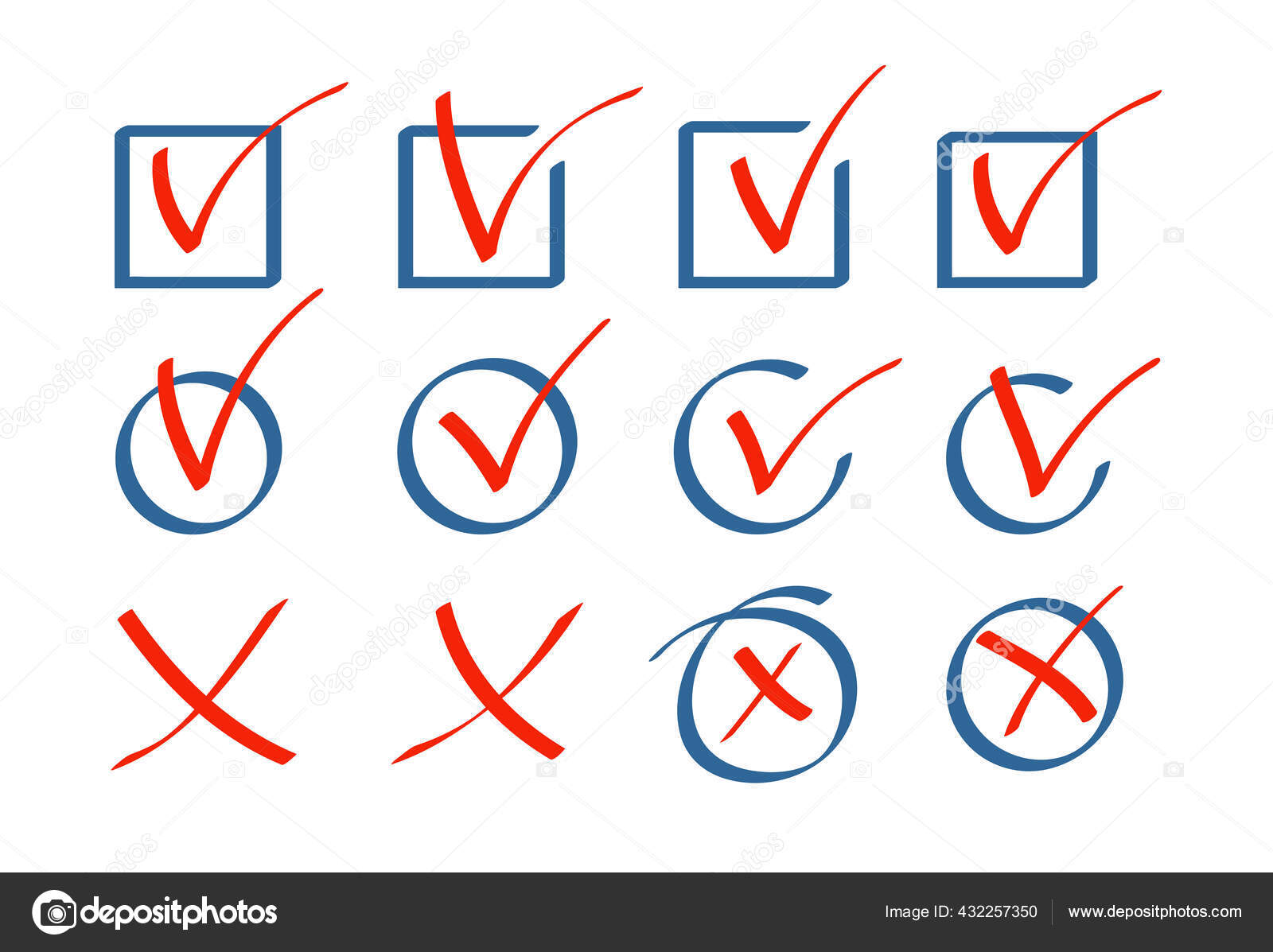 Tick check mark icon handwritten set checkbox Stock Vector by ...