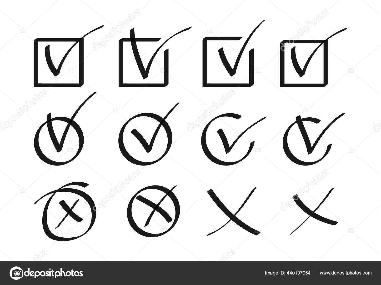 Tick check mark icon set Hand drawn black strokes Stock Vector Image by ...