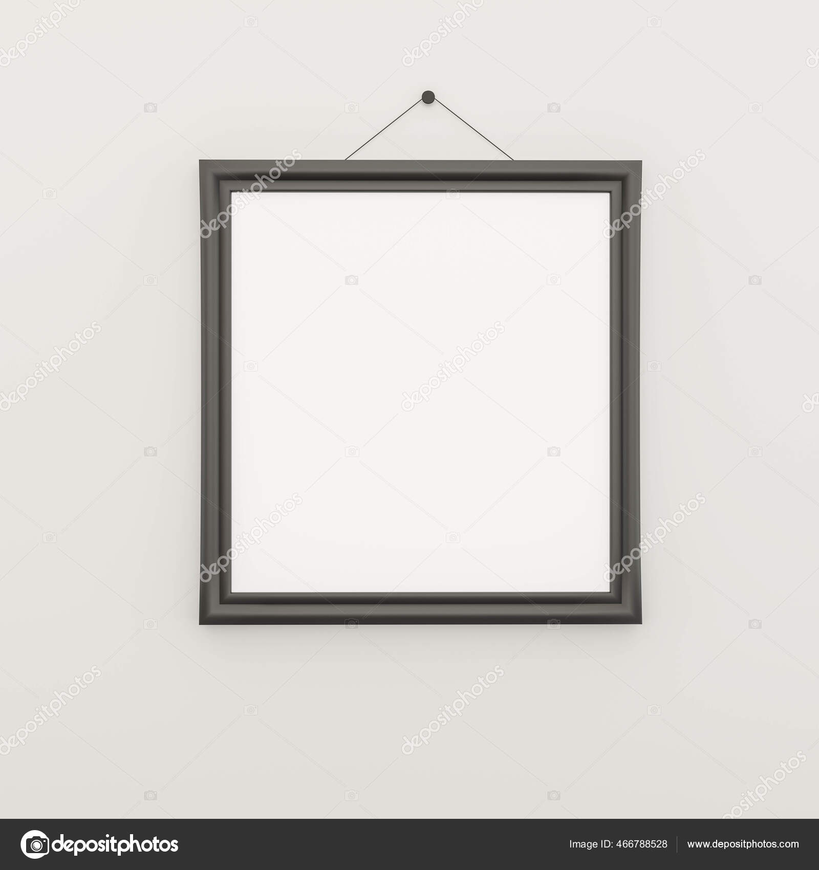 Empty blank black picture frame hanging on a white wall 3d render ...